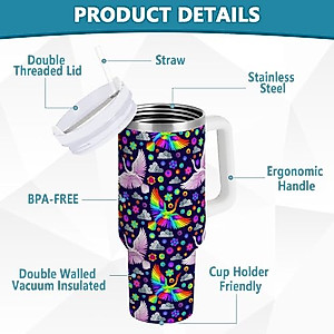 Emelivor Colorful Birds Cloud 40 oz Tumbler with Lid and Straw Insulated Tumblers with Handle Large Travel Coffee Mug Stainless Water Cup Fits in Car Cup Holder