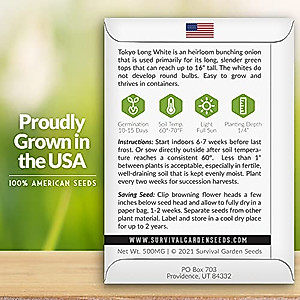 Survival Garden Seeds - Tokyo Long White Onion Seed for Planting - Pack with Instructions to Plant and Grow Asian Green Onions in Your Home Vegetable Garden - Non-GMO Heirloom Variety