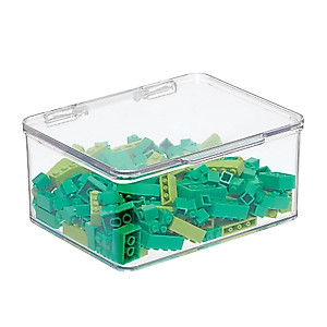 mDesign Plastic Playroom/Gaming Storage Organizer Box Containers, Hinged Lid for Shelves or Cubby, Holds Small Toys, Building Blocks, Puzzles, Markers, Lumiere Collection, Clear