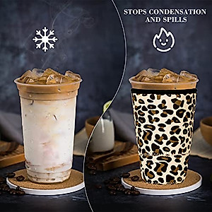 Kiatoras 3 Pack Reusable Iced Coffee Sleeve Neoprene Insulator Sleeve for Iced Coffee Cups or Cold Beverages Cups (Leopard)