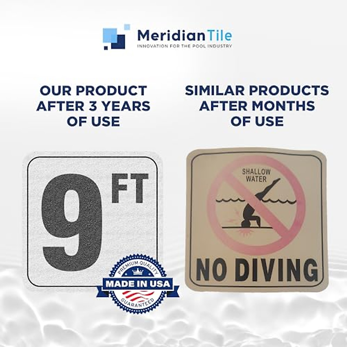 Aquatic Custom Tile, 9FT Pool Depth Markers, 6 X 6 Inches w/ 4" Font Vinyl Pool Stickers, Swimming Pool Number Markers, Pool Safety Signage, Adhesive Pool Depth Markers Stickers for Decks, Made in USA