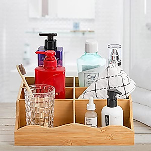 WUWEOT Coffee Condiment Organizer, Bamboo Storage Bin Drawers Box, Coffee Station Organizer Pantry Sugar Tea Bag Packet Organizers, Desk Storage Tray Containers with 6 Removable Compartments