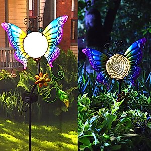KUBILIGHT Garden Solar Lights Outdoor Decorative - Solar Butterfly Lights Garden Decor, Solar Stake Lights, Waterproof Butterfly Tunnel Lighting for Outside Patio Lawn Yard Decorations