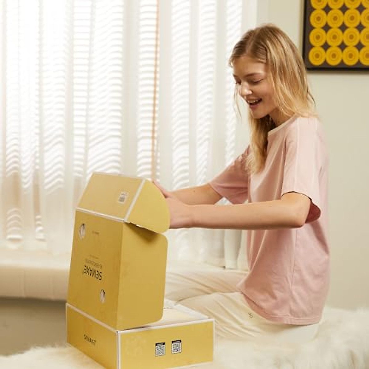 SEMAXE Bath Towel Set for Bathroom, 100% Cotton Bathroom Towels with Hanging Loops and Nano-Bio Lifecycle Labels, 8 Piece Towel Set Include 2 Bath Towels, 2 Hand Towels, 4 Washcloths, Yellow & Grey