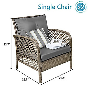 FYRICKYLINOO Patio Furniture Wicker Armchair 2 Pieces Outdoor Chairs Set with 2 PCS Pillows, All-Weather PE Rattan Single Chair for Garden Backyard Balcony,Grey Cushions