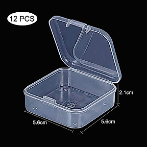 12Pcs Clear Plastic Beads Storage Containers Box Case with Flip-Up Lids for Items Pills Jewerlry Findings Tiny Bead (2.2×2.2×0.82 Inch)