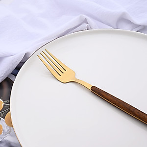 Uniturcky 24-Piece Silverware Set for 6, Silver Mirror Polished Stainless Steel Flatware Set, Wooden Effect Handle Utensil Set for Home Hotel Restaurant, Family Cutlery Set Include Knife Fork Spoon