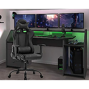 Gaming Chair Racing Office Chair Massage Swivel Chair High Back PU Leather Executive Rolling Task Adjustable Computer Chair with Lumbar Support Headrest Armrest Desk Chair for Adults (Black)