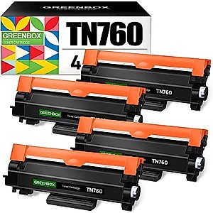 GREENBOX Compatible Toner Cartridge Replacement for Brother TN760 TN-760 TN730 TN-730 for Brother MFC-L2710DW HL-L2350DW HL-L2370DW HL-L2395DW MFC-L2750DW DCP-L2550DW HL-L2390DW MFC-L2730DW (4 Black)