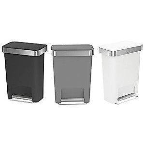 simplehuman 45 Liter / 12 Gallon Rectangular Kitchen Step Trash Can with Soft-Close Lid, Black Plastic