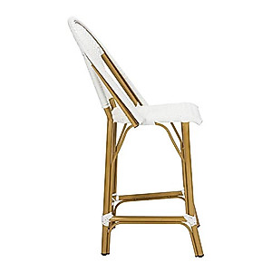 SAFAVIEH PAT4019A Collection Gresley Navy and White Indoor/Outdoor Stacking French Bistro Counter Stool