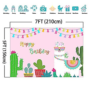 Mocsicka Llama Happy Birthday Backdrop oh La Llama Cactus Theme Birthday Background A Whole Llama Fun Birthday Party Cake Table Decoration Photo Booth Props (7x5ft)