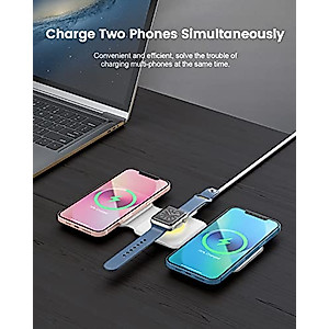 CYBORIS Wireless Charger 3 in 1, 15W Charging Station Magnetic Foldable, Wireless Charging Station for Multiple Devices Compatible with iPhone, Samsung, AirPods 3/2/Pro, iWatch (Adapter Included)