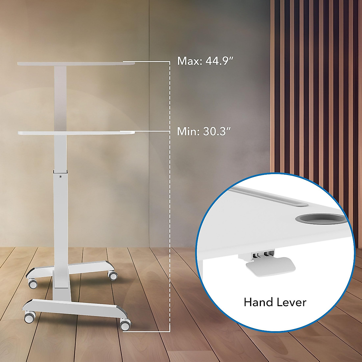 Mount-It! Standing Mobile Laptop Cart, Sit Stand Rolling Desk with Height Adjustable 31.1" x 20.5" Platform, Supports up to 17.6 lbs, White
