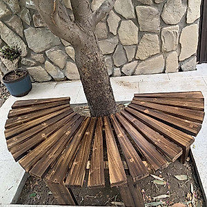 Outdoor Half Round Bench, Solid Wood Curved Benches, Semi Circle Wrap Around Tree Seating, Garden/Patio/Park/Lawn Natural Furniture Seat
