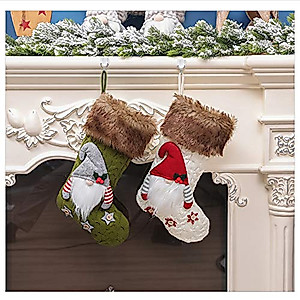 Alipher Christmas Stocking Knitted Gnome Stockings Handmade Hanging Stocking Christmas Tree Pendant Xmas Decoration Gift Bag for Home Décor (Red)