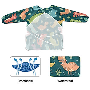 Nander Cute Dinosaur Kids Art Smocks,Waterproof Artist Painting Aprons for For Dining, Playing, Painting for Age 2-6Years