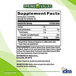 Zinc Adult Organic Vegetarian Gummy, Optimal Immune System Support, 22mg, 60ct Bundle With Exclusive "Vitamins & Minerals A To Z" - Better Idea Guide (2 Items)