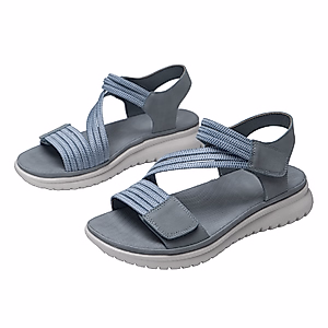 Feiyaer Women's Flat Sandals Waterproof Hiking Velcro Sandals Women's Arch Support Sports Sandals Comfortable Walking Water Sandals for Beach Travel Sports (5.5, blue, numeric_5_point_5)