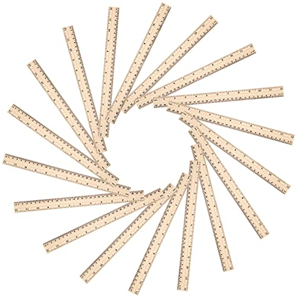 LovesTown 60 Pack Wooden Rulers, 12 Inch Ruler Bulk 2 Scale Measuring Rulers for Kids Students Office School Supplies Classroom