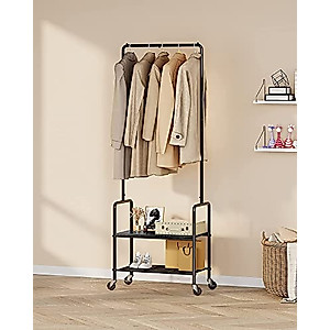 Labonida Rolling Clothing Rack - Space-Saving Clothes Rack on Wheels - Portable Hanging Storage Organizer with 2 Shelves - Sturdy Metal Garment Rack for Home & Business (Black, Industrial Style)
