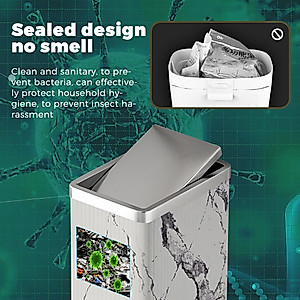 LEASYLIFE10L/2.6GAL Metal Trash Can with Swing Lid, Rectangular Bathroom Garbage Can, Modern Narrow Trash Can for Bathrooms, Bedrooms, Offices, Laundry Rooms (Ink wash Painting)