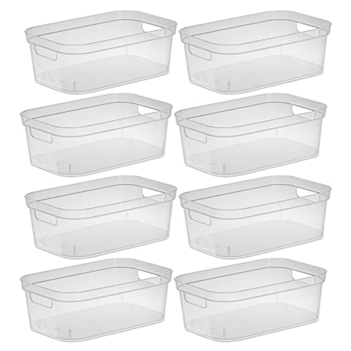 Sterilite 4.25 x 8 x 12.25 Inch Small Modern Storage Bin with Comfortable Carry Through Handles for Household Organization, Clear (8 Pack)