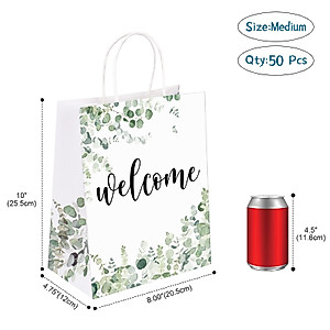 QIELSER 50 pcs Welcome Bags for Wedding Guests Bulk, White Welcome Gift Bags with Handles Shopping paper Bags Good for Wedding, Birthday Party Supplies, Craft, Packaging, Retail