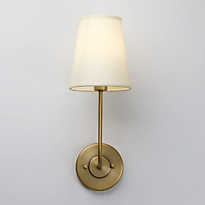 Pathson Set of 2 Rustic Wall Sconces with Light-Yellow Fabric Shade Not Pure White, Bathroom Vanity Lights Modern Wall Sconce Lighting for Bedroom Living Room (Antique)