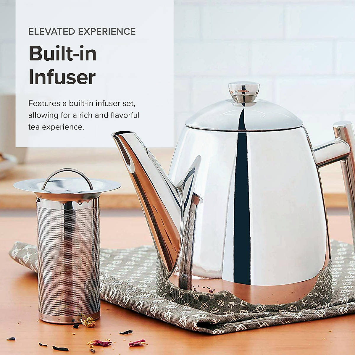 Frieling 18/8 Stainless Steel Teapot with Infuser, Tea Warmer with Teapot Infuser for Loose Tea, 34 Ounces