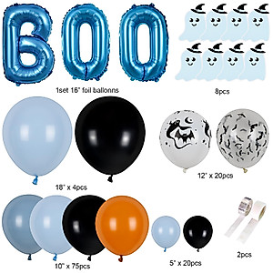 Halloween Baby Shower Decorations for Boy, Halloween Balloon Arch Blue with Cute Ghost-pattern Card For Halloween Theme Baby Shower Decorations Happy BOO Day Party Decorations