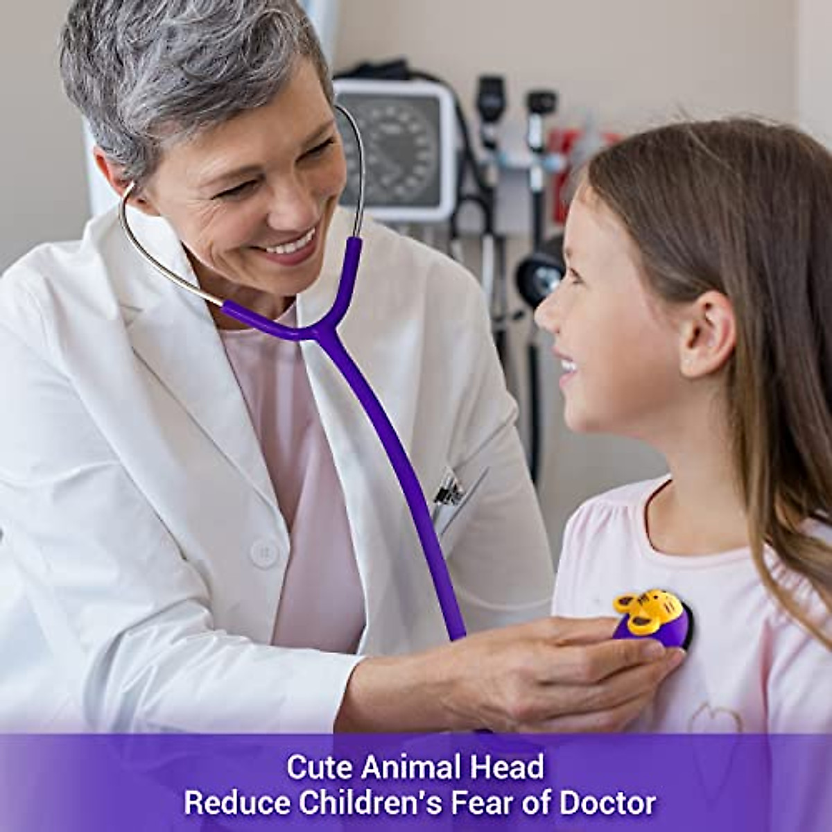 SCIAN HS-30Q Kid-Friendly Stethoscope for Childrens with Multiple Colors, Cartoon Animals Design Stethoscope for Clinician, Nurse, Home Use(Purple)