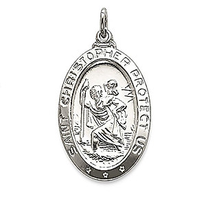 IceCarats 925 Sterling Silver Saint Christopher Medal Patron of Travelers Athletes Protection Necklace Christian Religious Pendant Faith Charm 31mm x 18mm Only