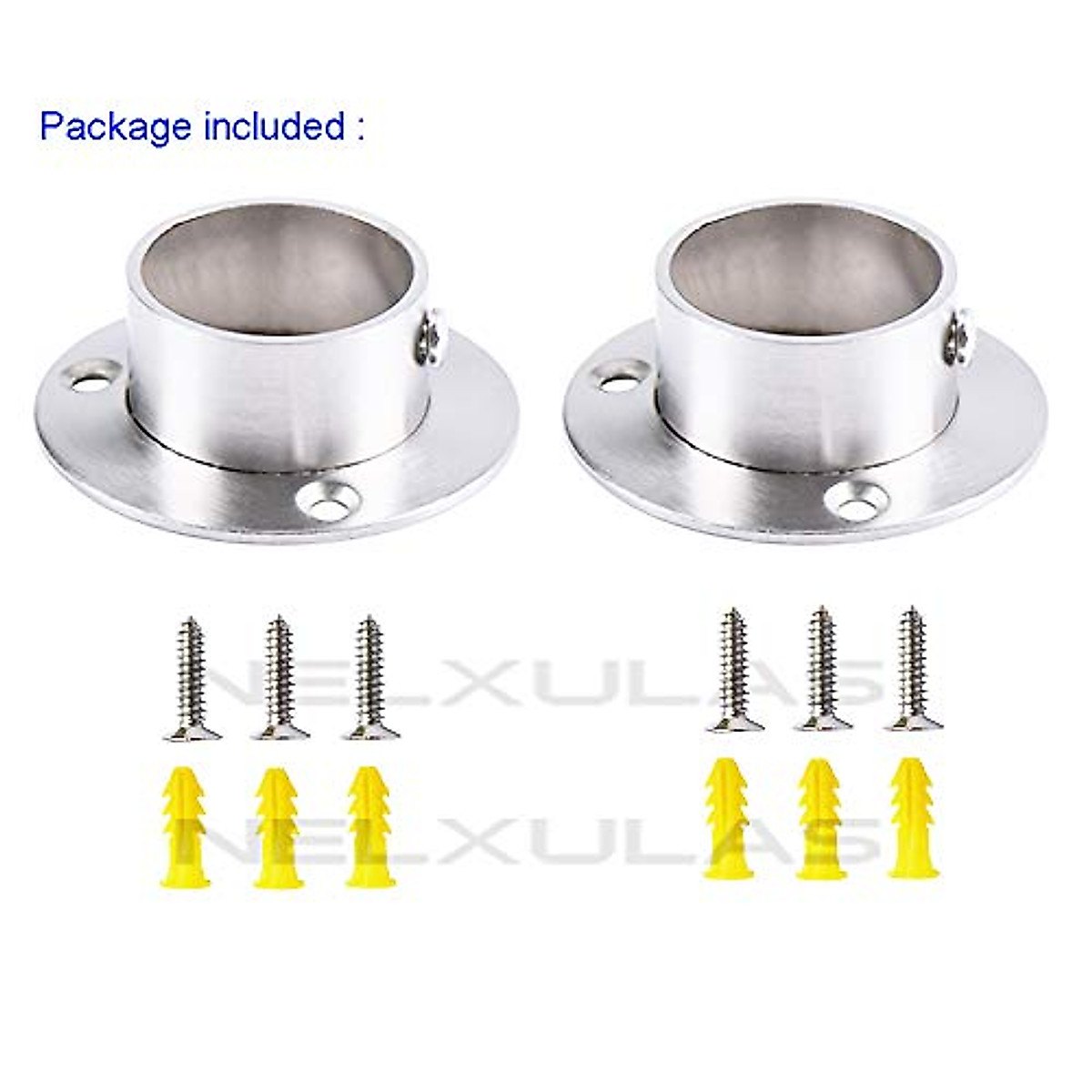 NELXULAS Stainless Steel Heavy Duty Closet Rod Holder,Shower Curtain Rod End Supports Socket,Flange Rod Holder Closet Pole,Adjustable Tightness easy installation (2 INCH, Silver)