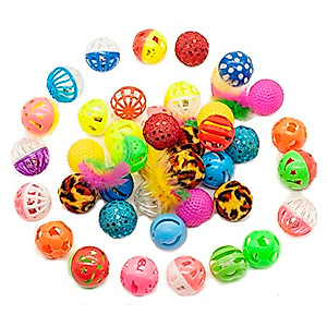 Fashion's Talk 40 Pack Plastic Ball Cat Toys Lattice Balls with Bell Jingle Bulk Kitten Toy, Gift Box Color Varies