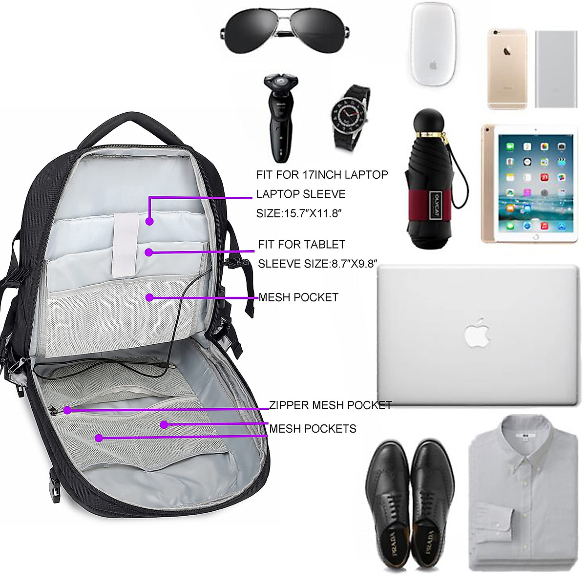 Hard Turtle Shell Motorcycle Backpack Men- Black Large Waterpfoof bagpacks For Racing,Riding,Gaming Hard Laptop bookbags 17 inch With USB Charging Port