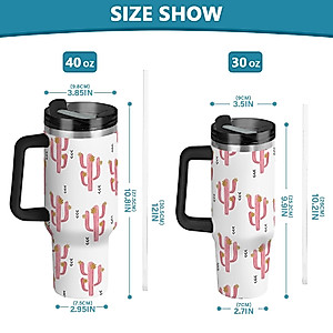 Yasala Car Tumbler with Handle Pinks Wild Cactus Travel Mug Coffee Cup Insulated Beverage Container Mega Cup for Hot Cold Drinking Thermos Water Bottle Cupholder Friendly 40 oz