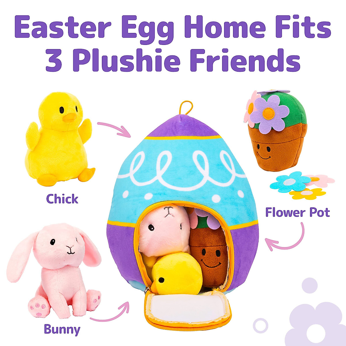 PREXTEX Easter Egg Stuffed Animals Plushie with Toy Accessories - Zip Up Small Toys with Storage | Kids Stuffed Animal Dolls, Baby Gift Bag, Party Favor, Birthday Gift Set | Baby Boy & Girl Age 3-5+