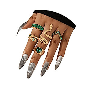 ZZ ZINFANDEL Boho Crystal Snake Rings Set,Stacking Rings Set, Knuckle Ring Set, Stackable Midi Cuff Rings