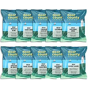 Gourmet Flavored Decaf Coffee Sampler Pack - 10 Bags of Unique Flavored Coffees - Roasted by Door County Coffee
