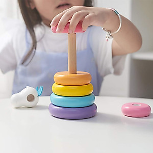 RUYU Classic Unicorn Wooden Rainbow Stacking Rings - 7 Inches Tall Solid Wood Educational Baby Toy for Toddler Boys and Girls Age 18 Months and Up (8 Natural Solid Wood Pieces)