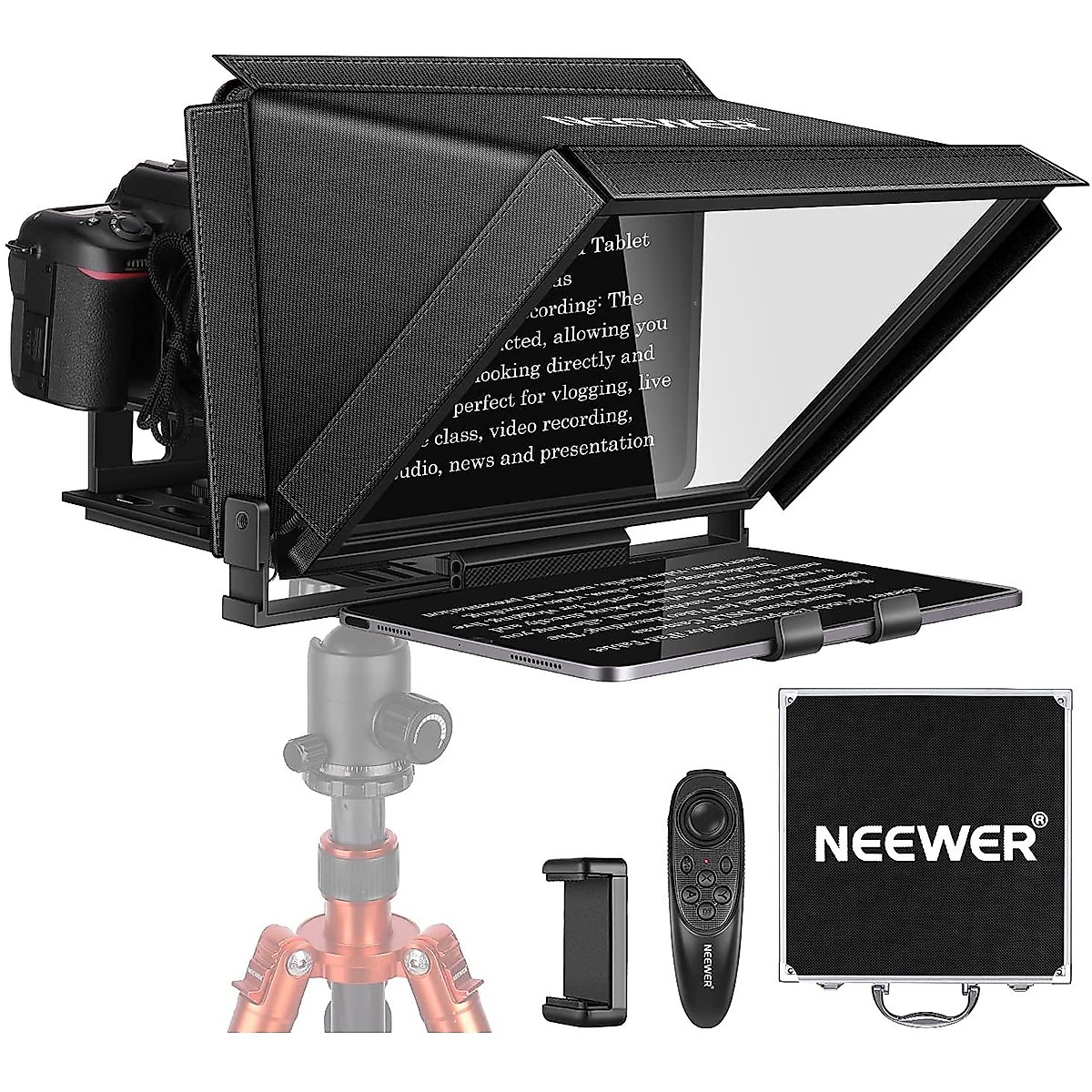 NEEWER X12 14 inch Aluminum Alloy Teleprompter for iPad Tablet Smartphone DSLR Cameras with Remote Control, Carry Case, APP Compatible with iOS/Android for Online Teaching/Vlogger/Live Streaming