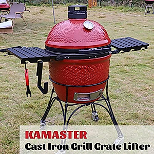 KAMaster Cast Iron Grill Grate Lifter,Grid Lifter Gripper Fit Big Green Egg Accessories Kamado Grill Joe Primo Vision Louisiana Grills,Grate Lifters with Red Protective Cover for Moving Hot Grate