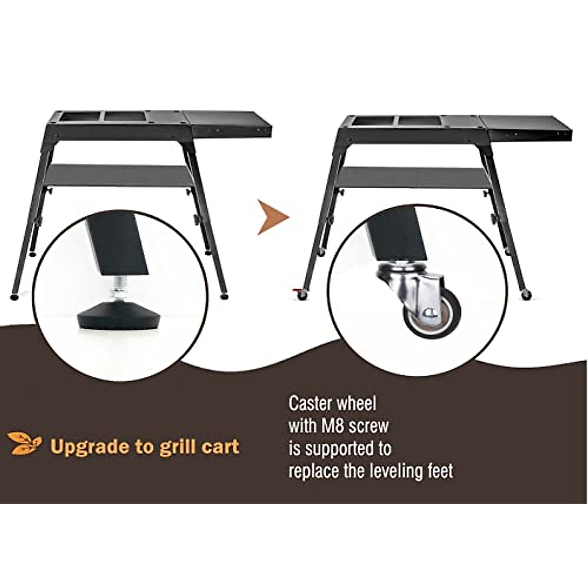 Foldable Blackstone Griddle Stand with Lower Shelf and Side Shelf, Compatible with Blackstone 17 Inch, 22 Inch Tabletop Griddle, Legs with Leveling Feet, Dual Adjustable Height