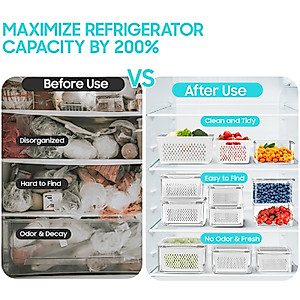 Cthglong 5 PCS Fruit Containers for Fridge, Food Storage Containers with Removable Colander, Dishwasher & Microwave Safe Produce Container, Fridge Organizers Keep Fruit, Berry, Vegetable, Fresh Longer