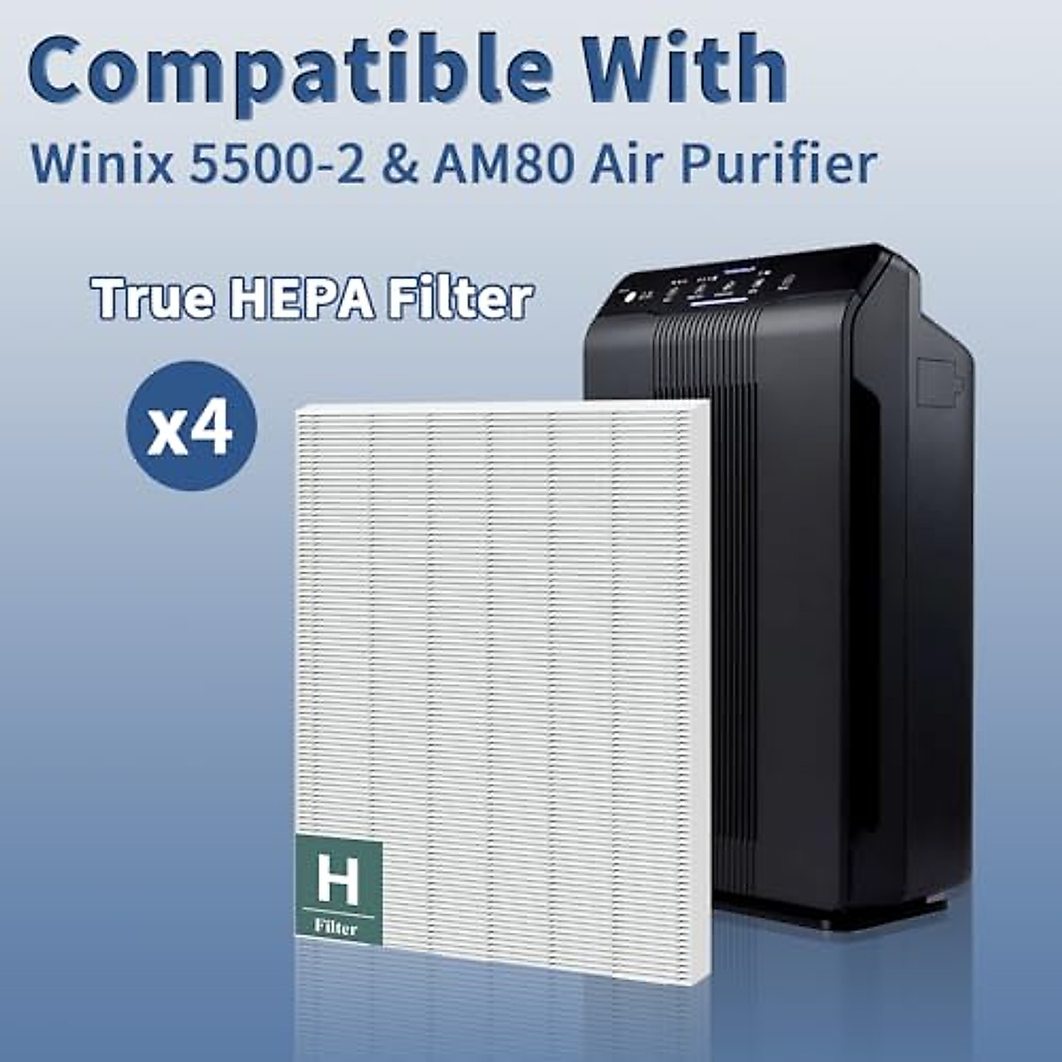 4 Pack 116130 True HEPA Replacement Filter H for Winix 5500-2, 5300-2, C535, 5300, 6300, 6300-2, P300, AM80, AM90, C909 and 9800 Air Purifier by PETOX