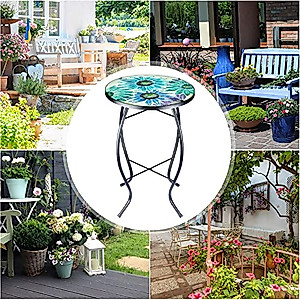 VCUTEKA Patio Side Table Outdoor Coffee Table Mosaic Accent Table Round Small End Table Bistro for Living Room Porch Balcony Backyard Garden Sunflower