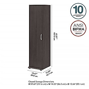 Bush Business Furniture Universal Laundry Storage Narrow Linen Tower with Door and Shelves, Storm Gray
