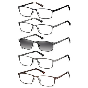 EYECEDAR 5-Pack Reading Glasses for Men Rectangular Metal Readers Eyeglasses Spring Hinges with Sun Readers Glasses Mens Readers 2.5