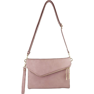 B BRENTANO Fold-Over Envelope Wristlet Clutch Crossbody Bag (Blush)